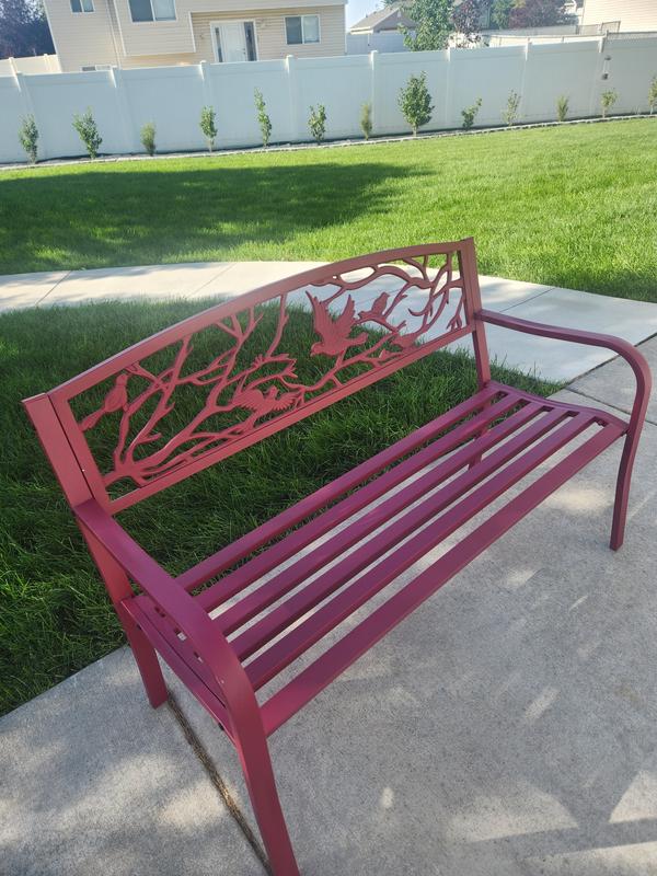Forclover Outdoor Red Steel Park Bench 48.5-in W x 30-in H Red Steel ...