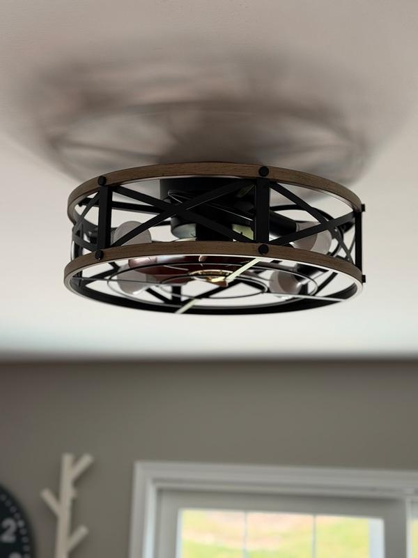SILJOY 20 Inch Brown Flush Mount Ceiling Fan with Lights and Low ...