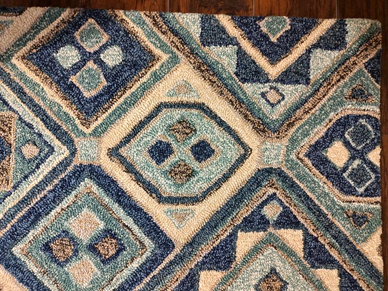allen + roth with STAINMASTER Teal Tiles 2 x 7 (ft) Hooked ...