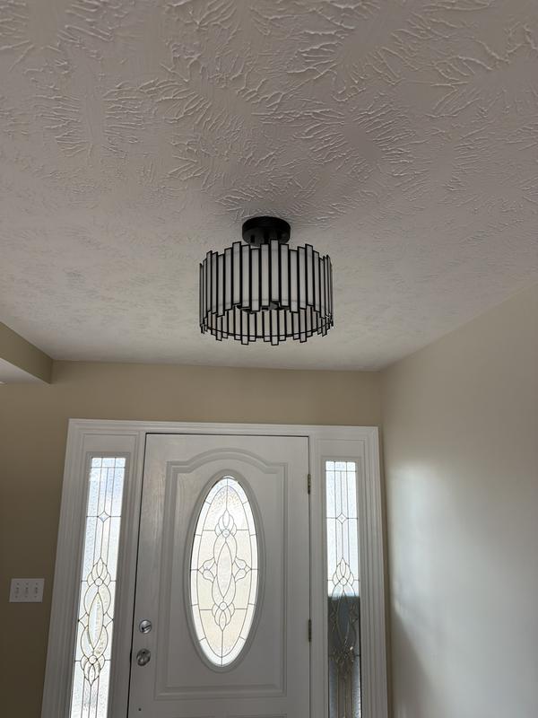 LNC Hemaaolay 12.5-in Matte Black and Opal Glass Indoor 3 -Light Semi ...