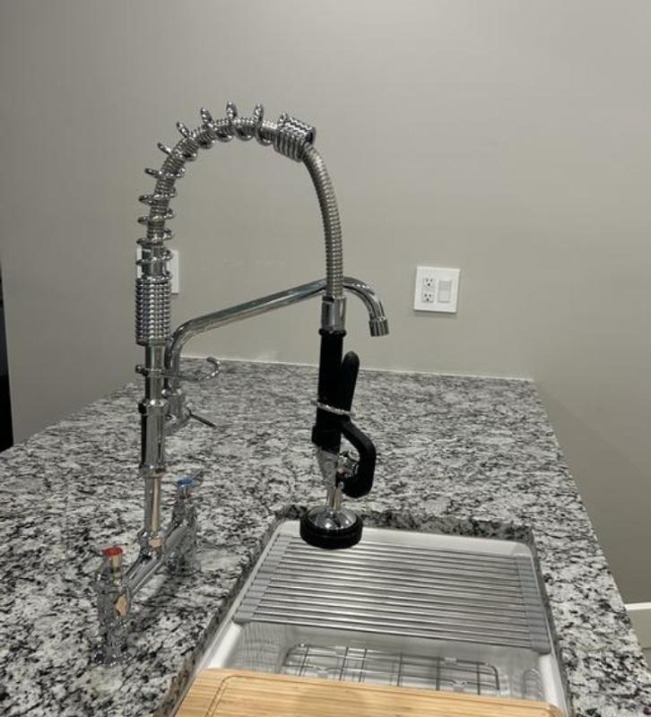 WOWOW Polished Chrome 3-handle Wall-mount Pre-rinse Kitchen Faucet with ...