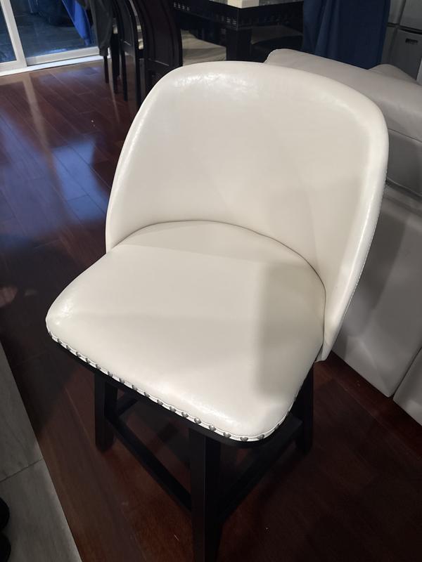 LUE BONA Black/Faux leather 26-in H Counter height Upholstered Swivel ...