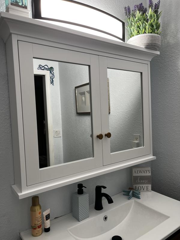 CALVON Solid Wood 48-in x 30-in Surface Mount White Mirrored Rectangle ...