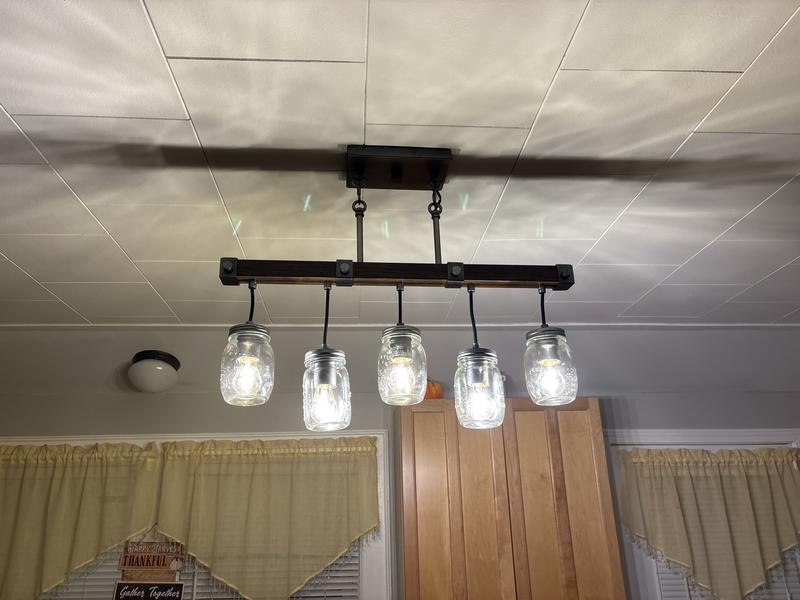 LNC Erharting 41.3 in 5 -Light Black and Gold with Mason Jar Shade ...