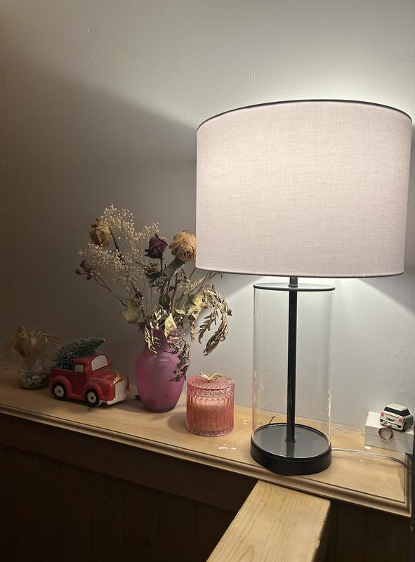 allen + roth 24-in Matte Black On/Off switch Table Lamp with Linen ...