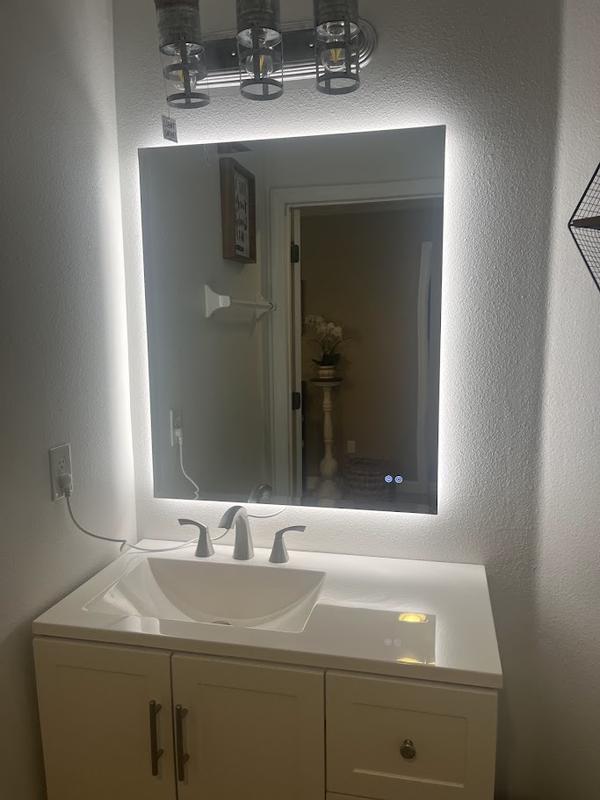 Keonjinn Backlit Bathroom Mirrors 24-in x 36-in Beveled Frameless ...