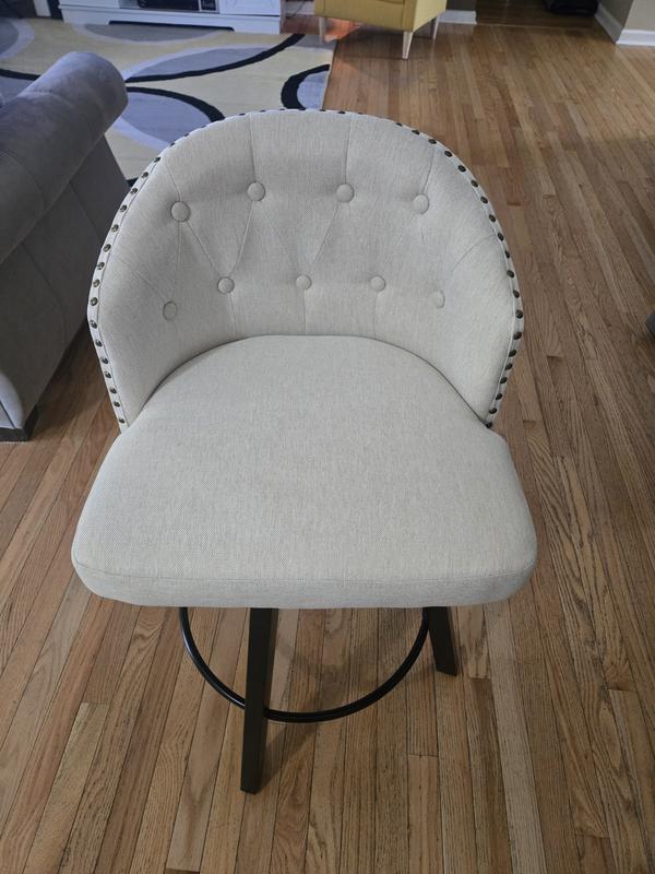 LUE BONA Blue/Faux leather 26.4-in H Counter height Upholstered Swivel ...