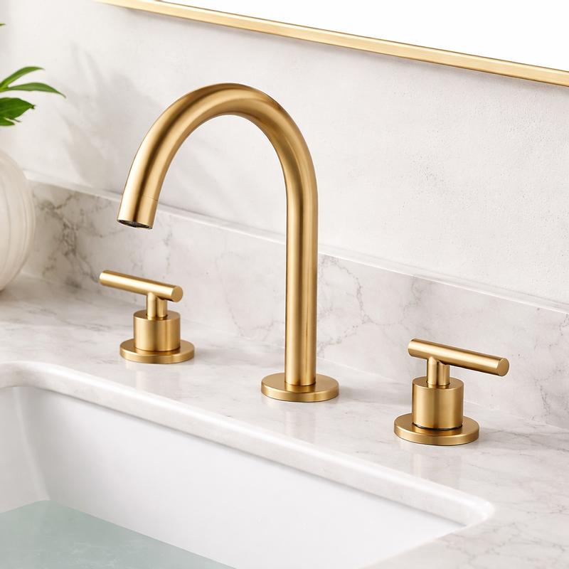 BYH Modern Brushed Gold Widespread 2-handle Mid-arc Commercial ...