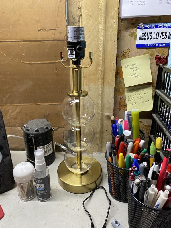 Shop allen + roth 14.5-in Gold Plug-in Glass Stick Lamp Base with White ...