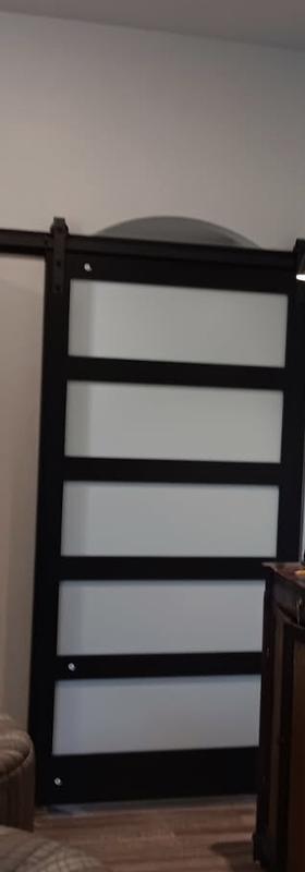 JUJUBON 36-in x 84-in White 5-Lite Frosted glass MDF Solid core Single ...