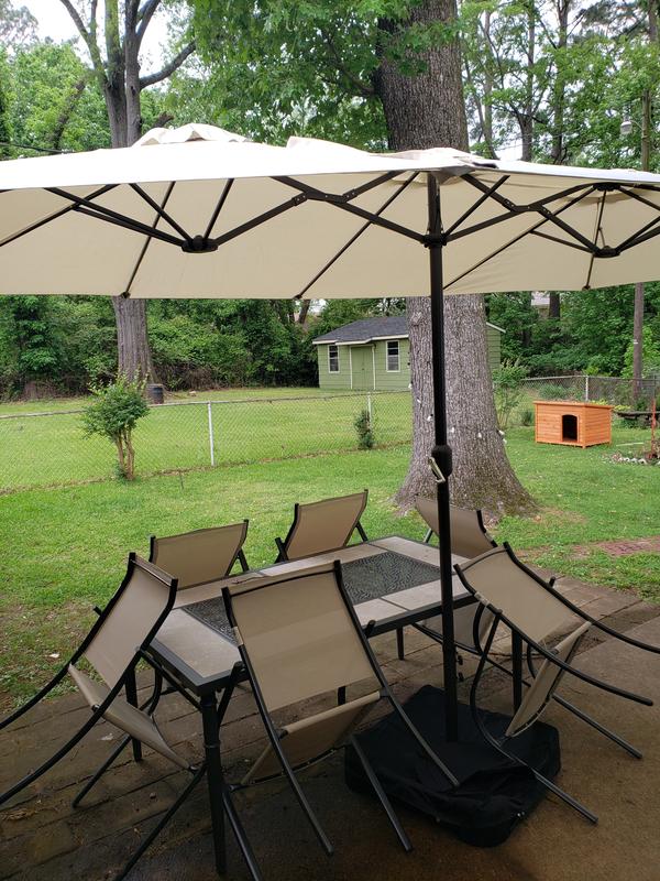 Mondawe 10-ft Aluminum Tan Cantilever Patio Umbrella with Lights and ...