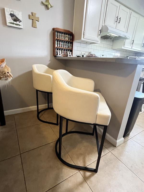 LUE BONA Gray/Fabric 27-in H Counter height Upholstered Metal Bar Stool ...