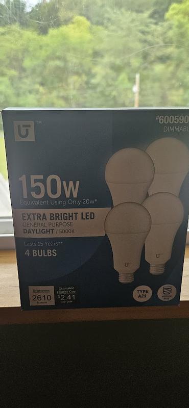 Utilitech 150 -Watt EQ A21 Daylight Screw bases Dimmable LED General purpose Light Bulb 4 -Pack ...