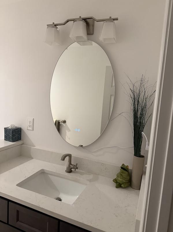 Keonjinn Oval Bathroom Mirror with Backlit 24-in x 36-in Polished ...