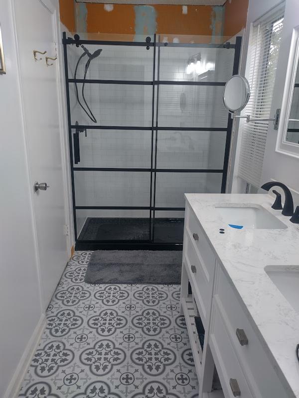 Shop allen + roth Wilmer Matte Black 46-1/2-in to 48-in W x 76-in H ...