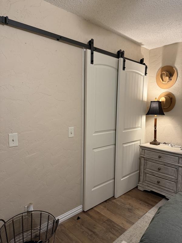 LOVMOR 8FT Bypass Sliding Barn Door Hardware Kit Single Track for ...