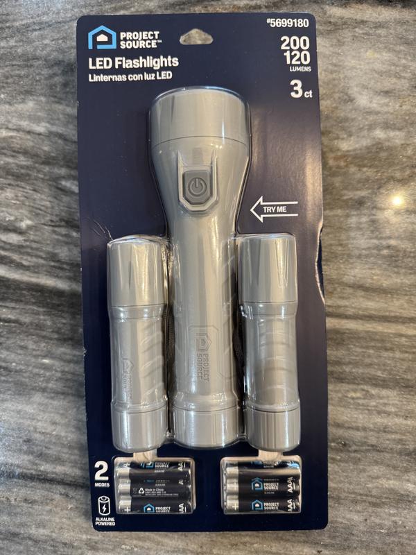 Project Source 200-Lumen 2 Modes LED Flashlight with Batteries Included ...