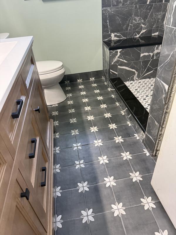 allen + roth Fiona Blue 8-in x 8-in Matte Porcelain Patterned Floor and ...