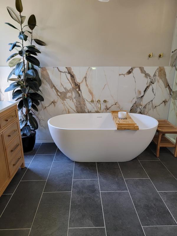Origin 21 Calacatta Aurous 12-in x 24-in Polished Porcelain Marble Look ...