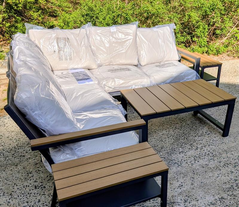 Style Selections Waterline Outdoor Sectional with Beige Cushions and ...