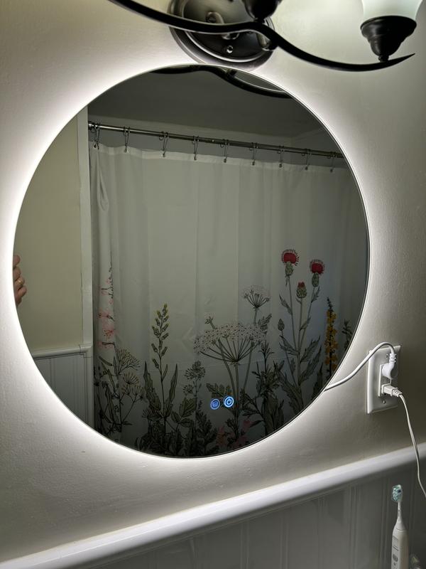 Keonjinn Backlit Round LED Bathroom Mirror 32-in x 32-in Polished ...