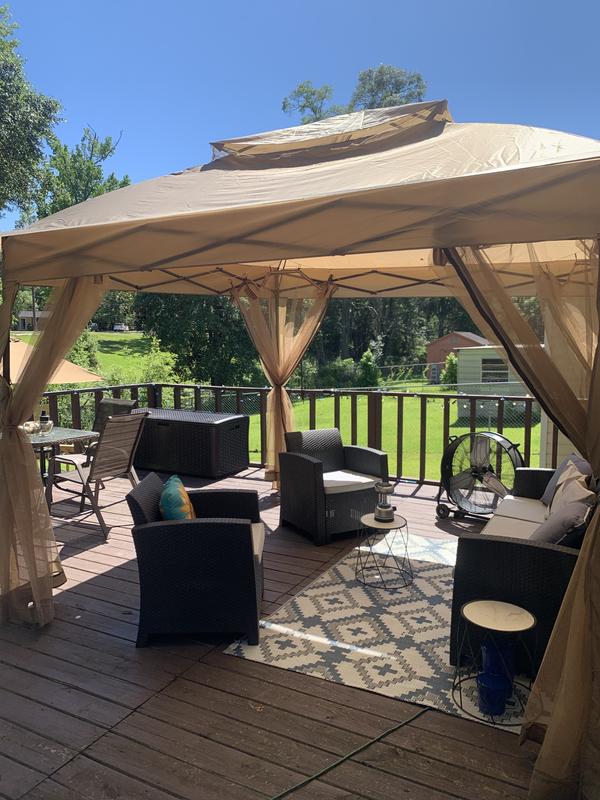 Sunjoy 11-ft x 11-ft Square Khaki Metal Polyester Roof Pop-up Gazebo ...