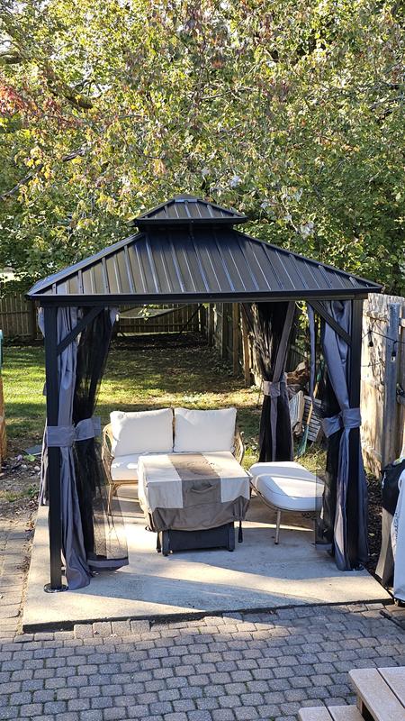 AOXUN 10-ft x 10-ft Outdoor Gazebos Black Gazebo with Hardtop Roof ...