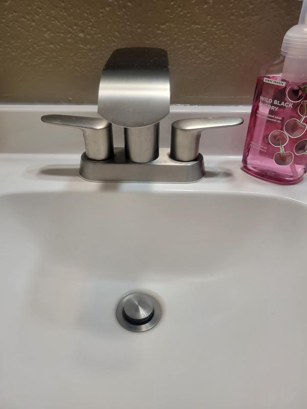 WOWOW Brushed Nickel 4-in centerset 2-Handle Waterfall Bathroom Sink ...