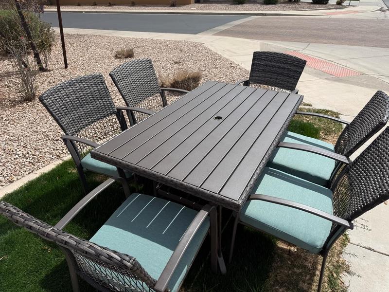 PamaPic Patio Dining-Set 7-Piece Brown Rattan Patio Dining Set Iron ...