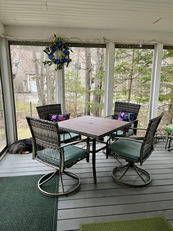 PamaPic 7-Piece Black Rattan Patio Dining Set Iron Rectangle Table with ...