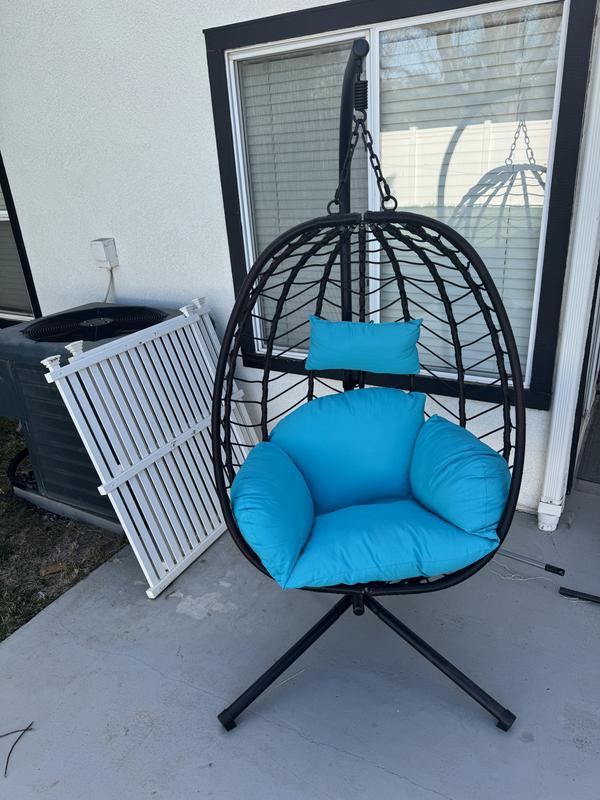 ALAULM Hanging Chair 1 -person Turquoise HDPE Outdoor Swing bed in the ...