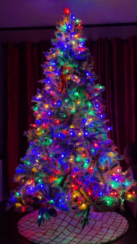 Holiday Living 7.5-ft Albany pine Pre-lit Flocked Artificial Christmas ...