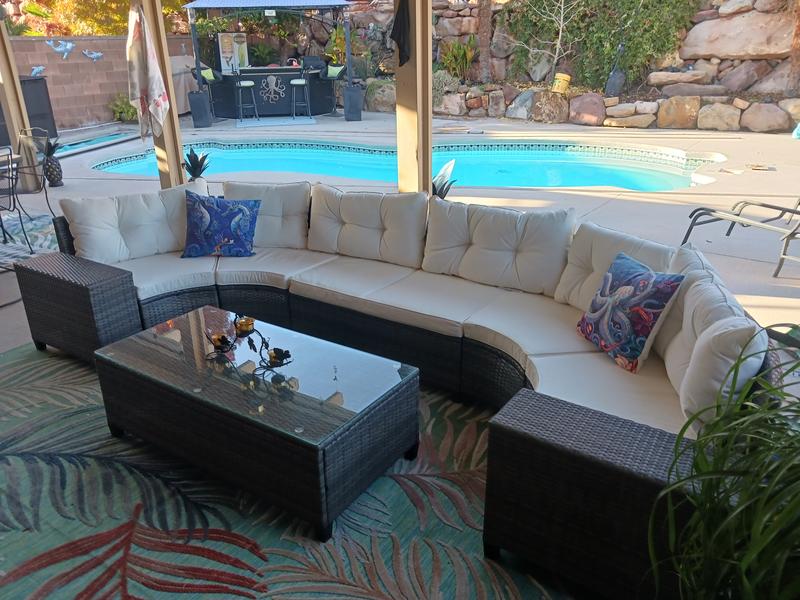 Xspracer 8 -Piece Wicker Patio Sofa Conversation Set with Gray Cushions ...