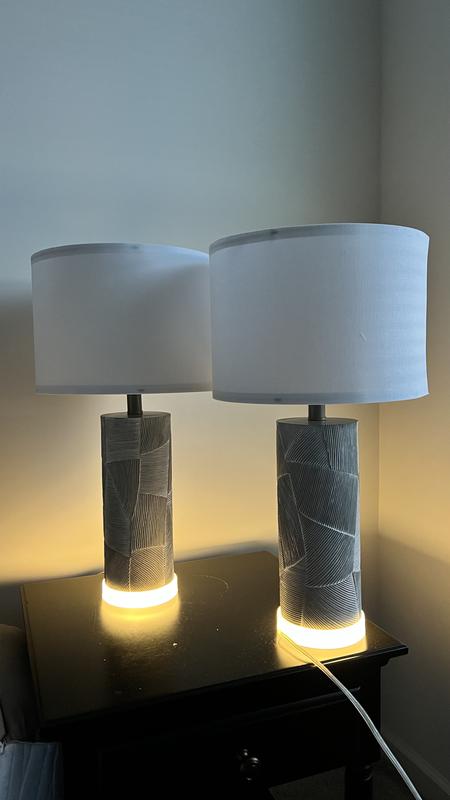 KAWOTI Aureole 23-in Gray with White LED 4-way Table Lamp with Fabric ...
