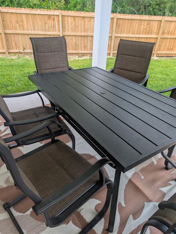 Nuu Garden 7 -Piece Straight Leg Table Patio Dining Set Iron Rectangle ...
