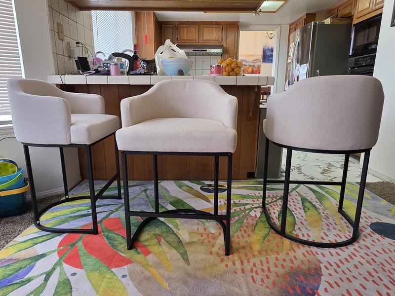 LUE BONA Linen Color 27-in H Counter height Upholstered Metal Bar Stool ...