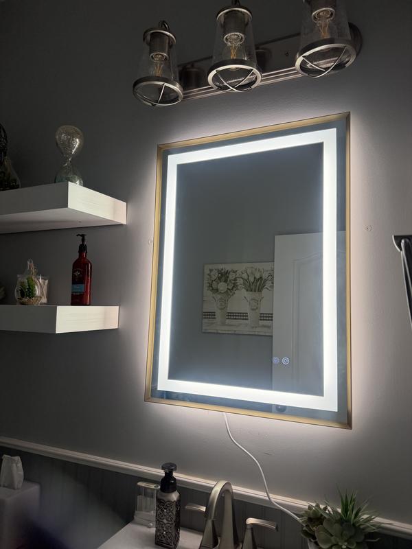 Keonjinn Bathroom LED Mirror With Framed 20-in x 28-in Beveled ...