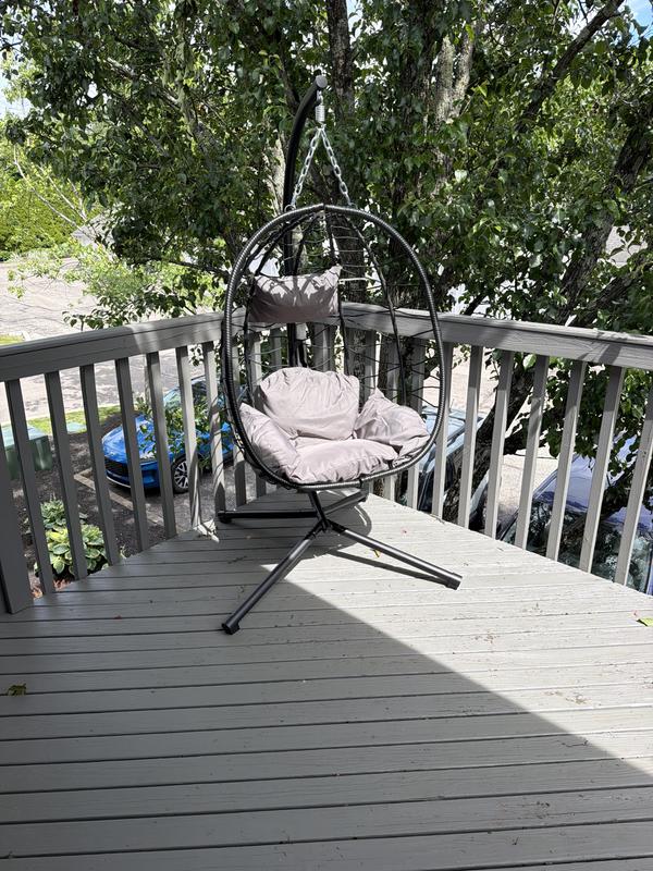 Forclover Patio Swing Hammock Egg Chair Wicker Black Steel Frame ...