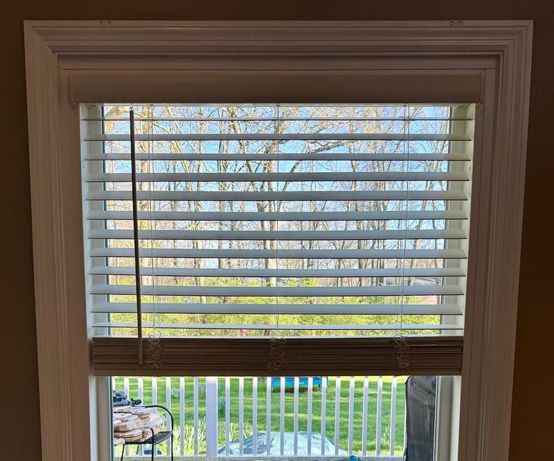 LEVOLOR Basics 2-in Slat Width 71-in x 64-in Cordless White Faux Wood Room Darkening Horizontal ...