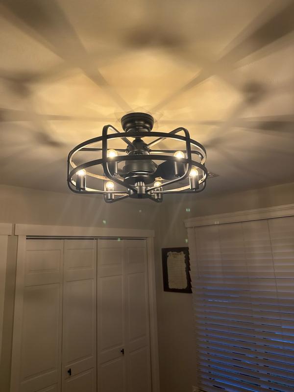 SILJOY 24.8-in Modern Farmhouse Gray Caged Ceiling Fan with Light ...