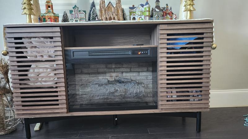 Origin 21 56-in W Dark Brown Walnut Free standing Infrared quartz Flat ...