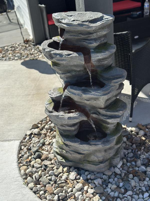 allen + roth 40.2-in H Resin Electric Powered Rock Outdoor Fountain ...
