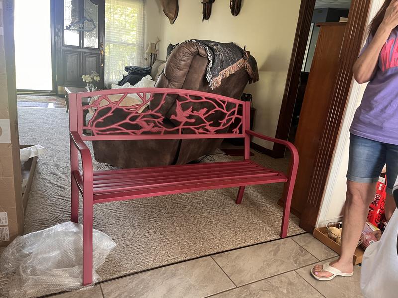 Forclover Outdoor Red Steel Park Bench 48.5-in W x 30-in H Red Steel ...