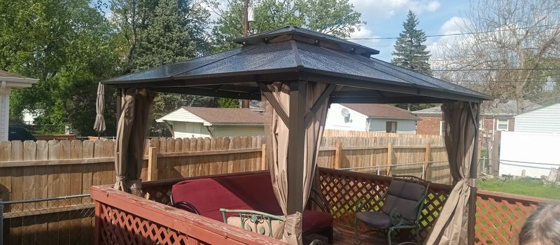 AOXUN 9.8-ft x 9.8-ft Gazebos Brown Grill Gazebo with Hardtop Roof ...