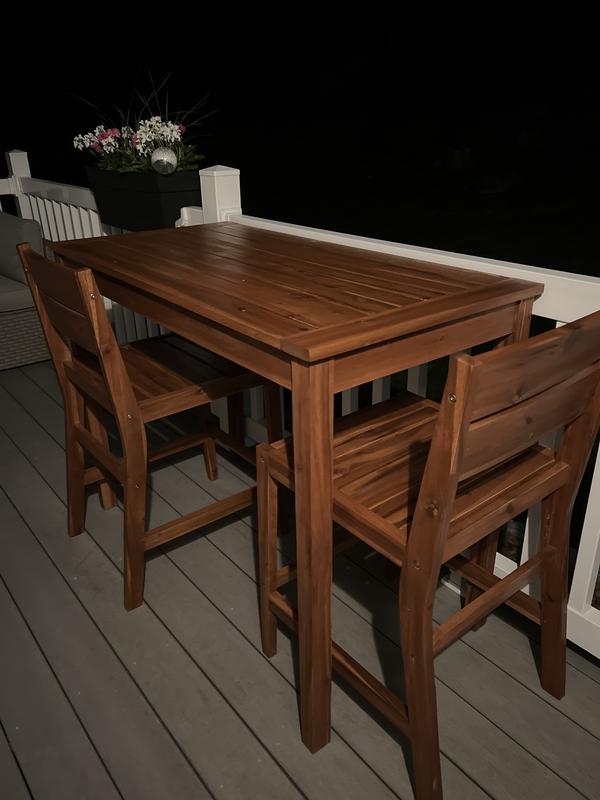 Walker Edison 3 -Piece Brown Bar Height Patio Dining Set Wood Rectangle ...