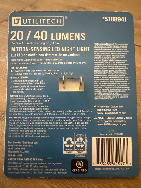Utilitech White LED Motion Sensor Auto On/Off Night Light NL-CIRC-PI2-1.5W at Lowes.com