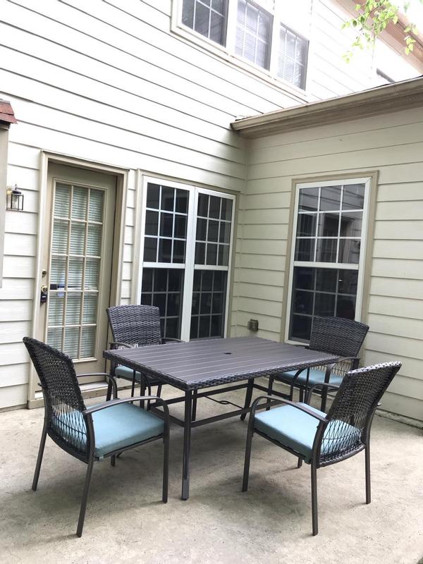 PamaPic 7-Piece Black Rattan Patio Dining Set Iron Rectangle Table with ...