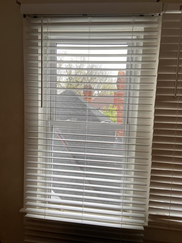 LEVOLOR Basics 2-in Slat Width 27-in x 64-in Cordless White Faux Wood Room Darkening Horizontal ...