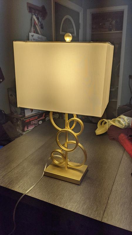 Saul Modern Table Lamp 26" High Brass Gold Metal Open Rings Oatmeal ...