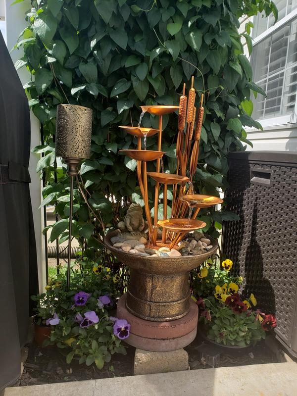 Water Lilies and Cat Tails Modern Outdoor Floor Water Fountain 33" High ...